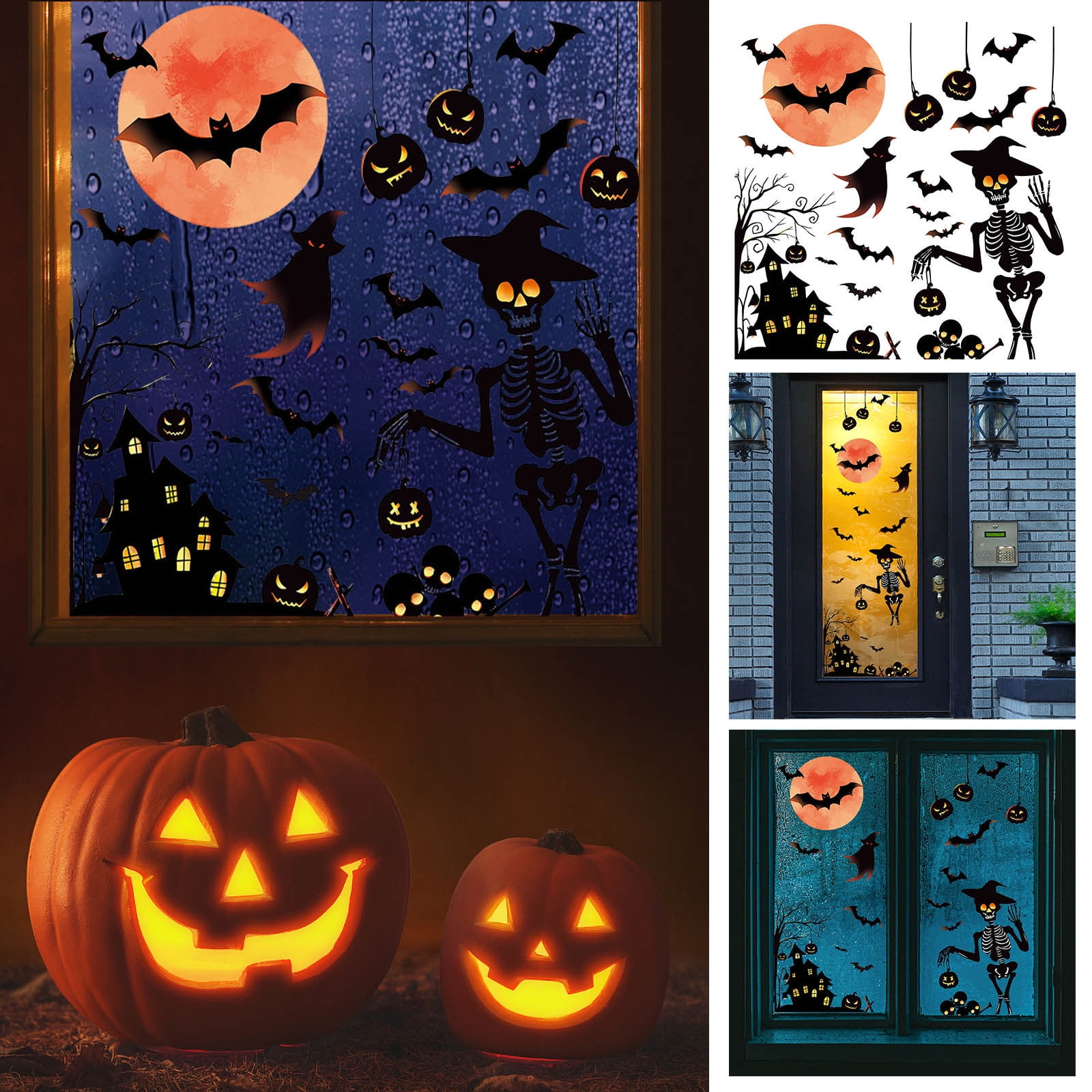 PLPPYFS Halloween Window Cling Sticker, Pumpkin Castle Tree Ghost Bats ...
