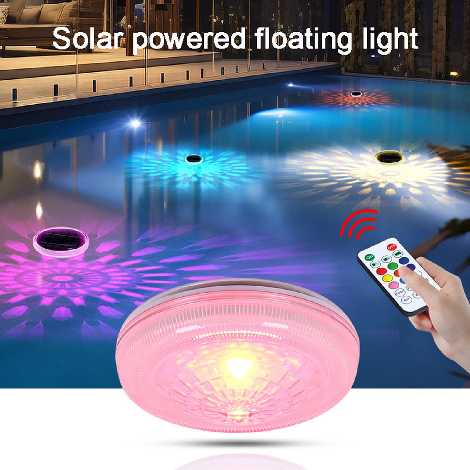 PLPPYFS Solar Rechargeable Floating Pool Lights(2 Pack), Pool Lights That Float with Remote ...