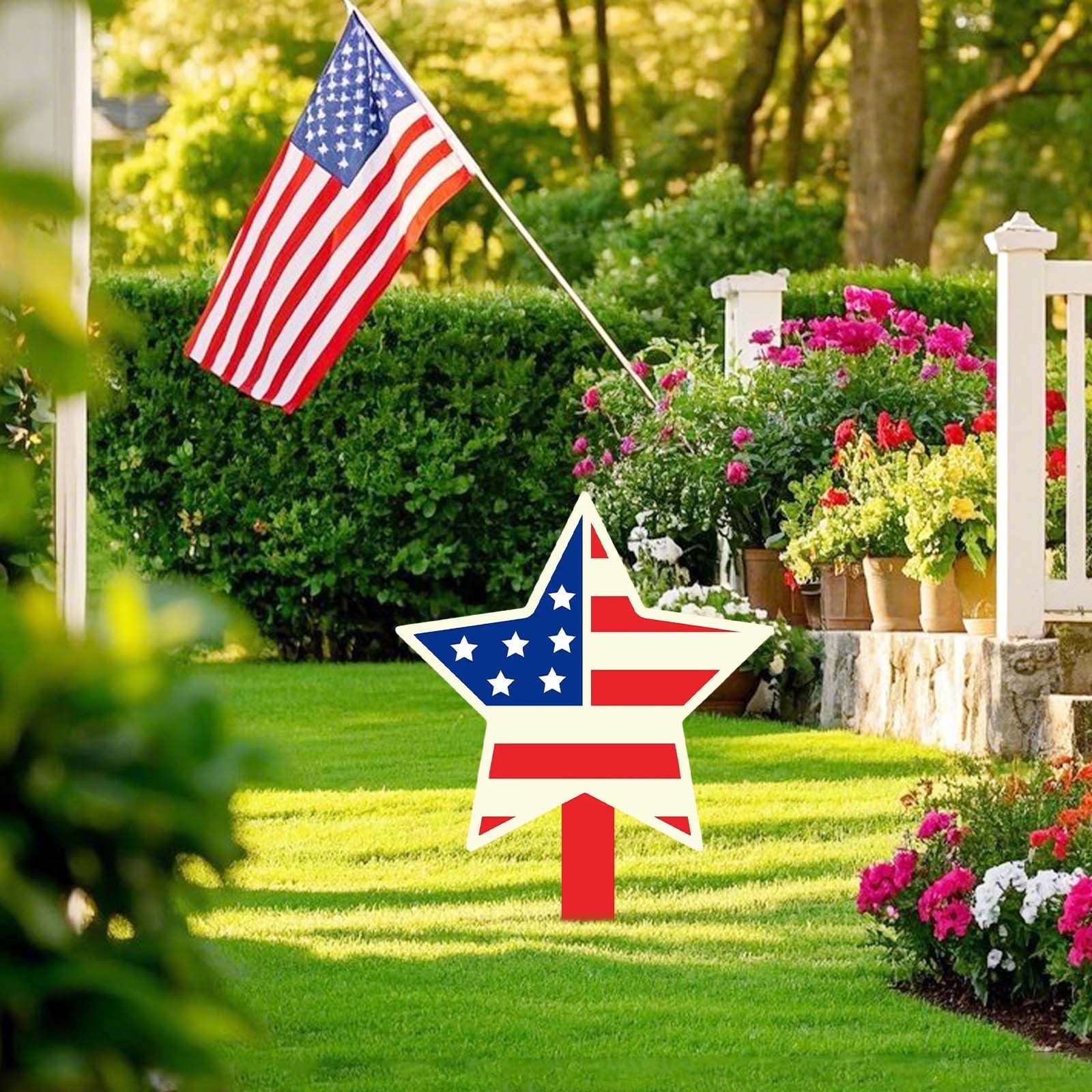 PLPPYFS Wood US Yard Sign Patriotic Garden Stake 4th of July Outdoor ...