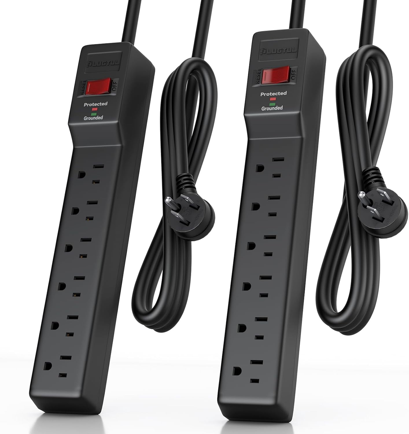 PLUGUTL 2 Pack Surge Protector (980 Joules), Flat Plug Power Strip, 4FT ...
