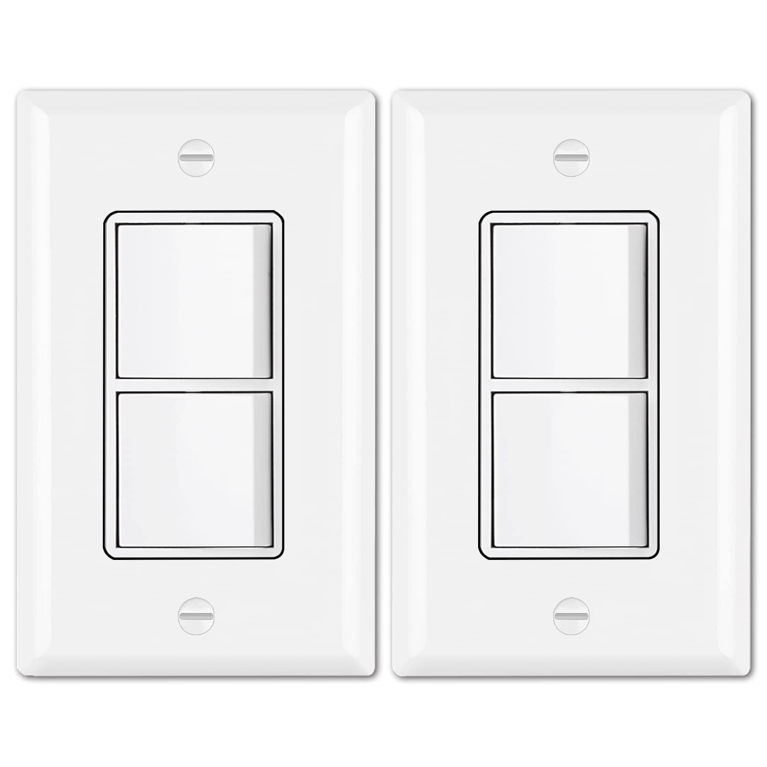 PLUHKN-2 Pack Double Rocker Light Switch, Single Pole Combination ...
