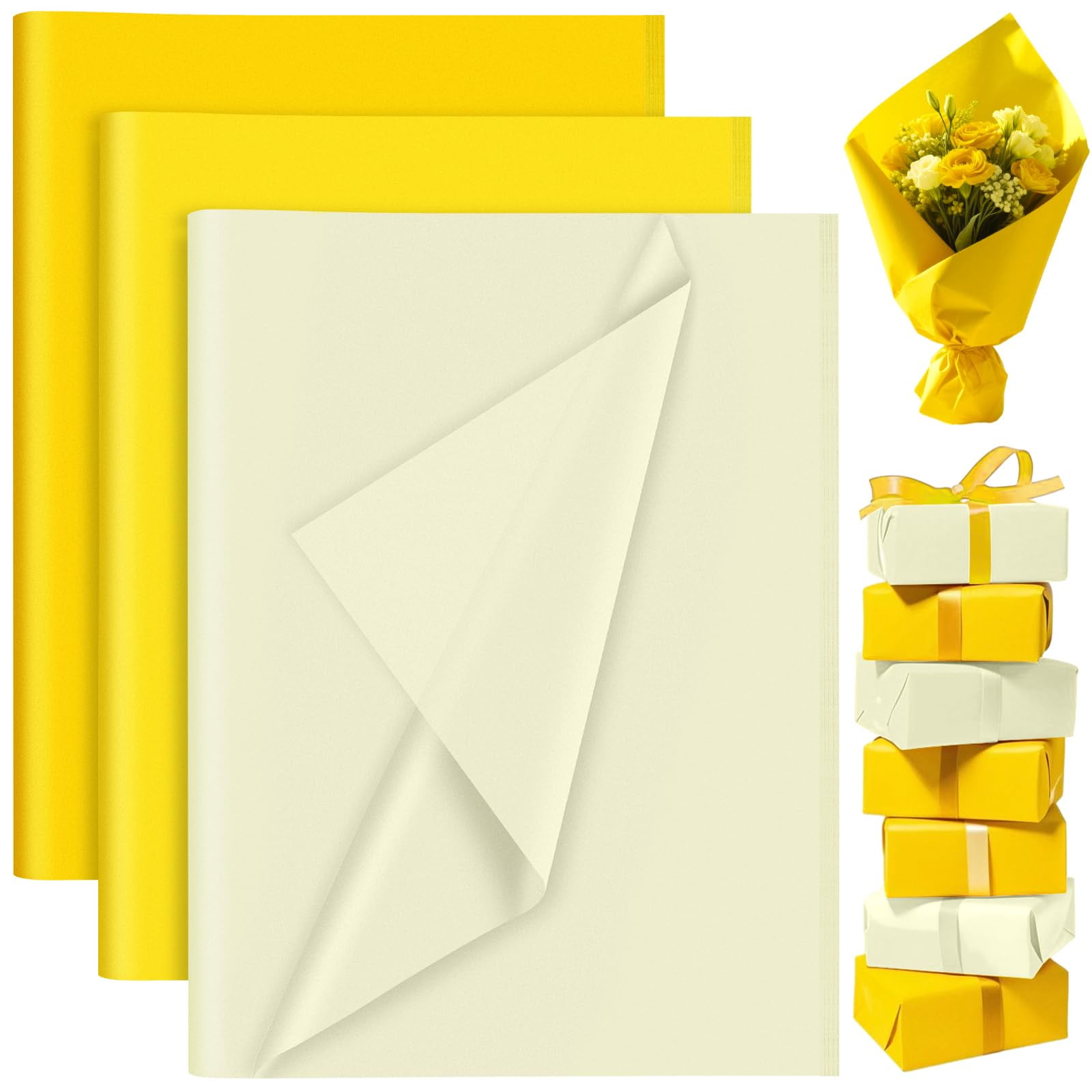 PLULON 60 Sheets Yellow JKF25 Tissue Paper Bulk for Gift Bags Packaging ...