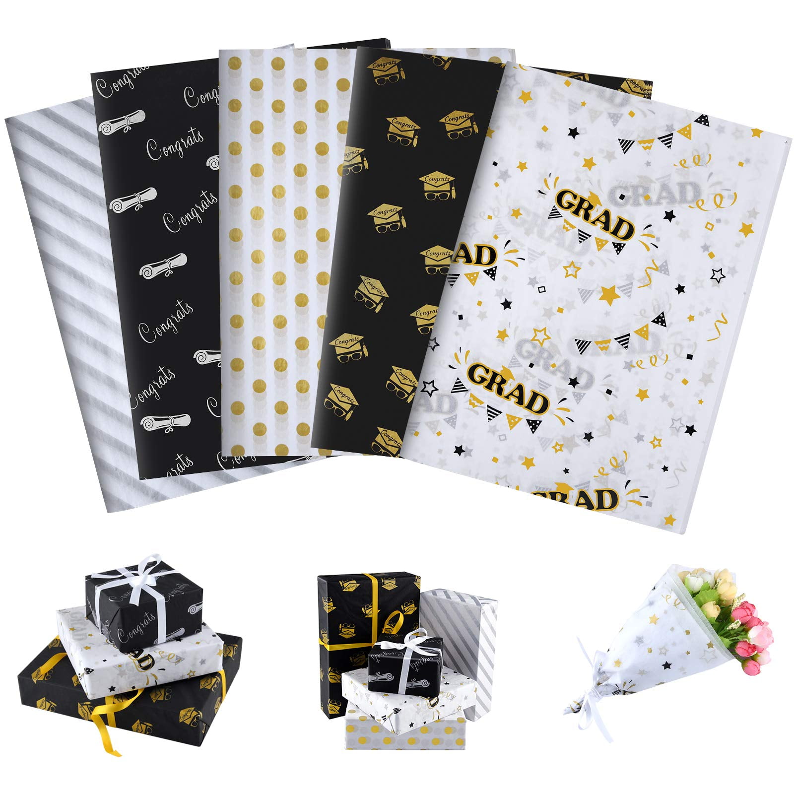 PLULON 90 Sheets Graduation Gift Wrapping Paper Tissue Paper Graduation ...