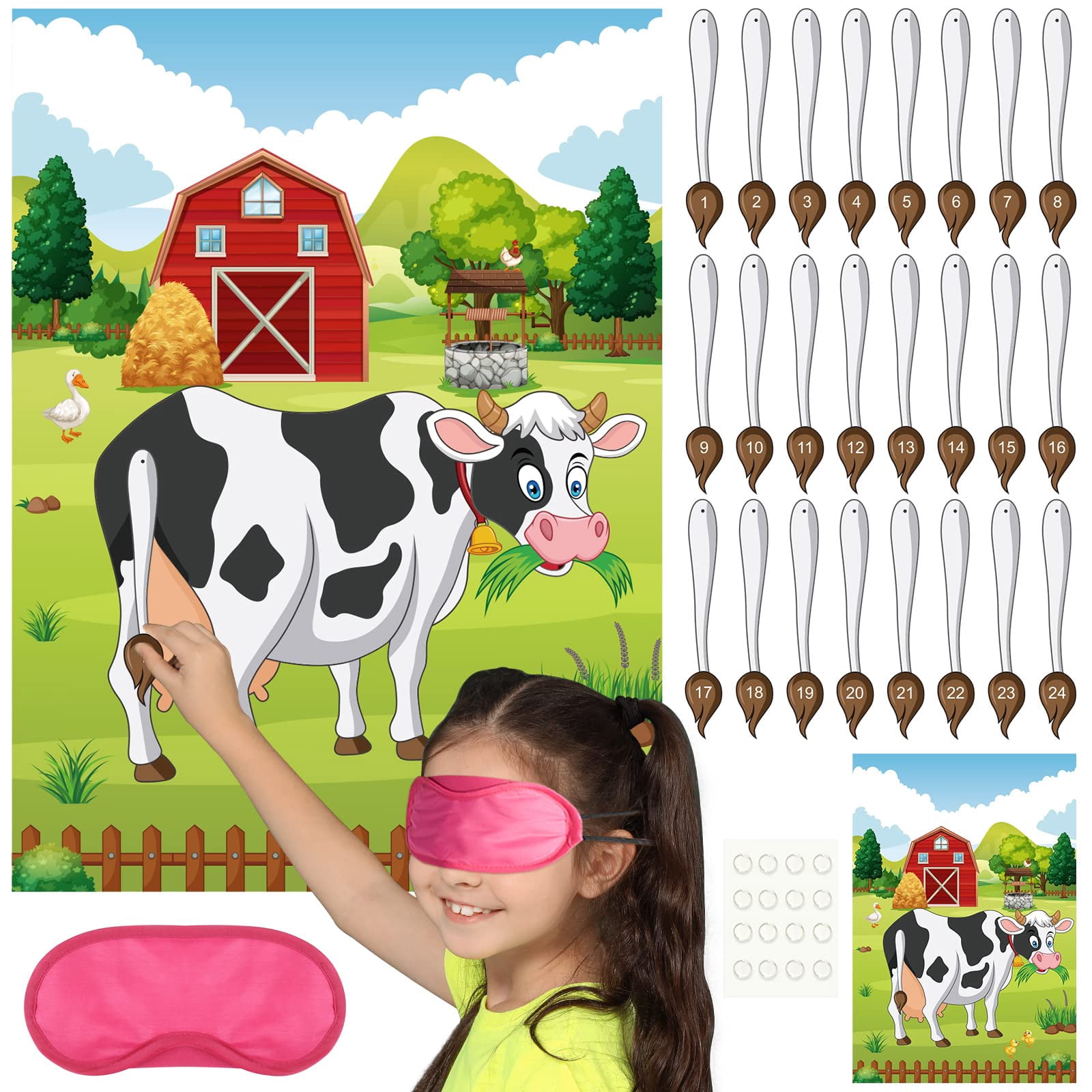 PLULON Pin The Tail on The Cow Party Game for Kids, Cow Farm Themed ...