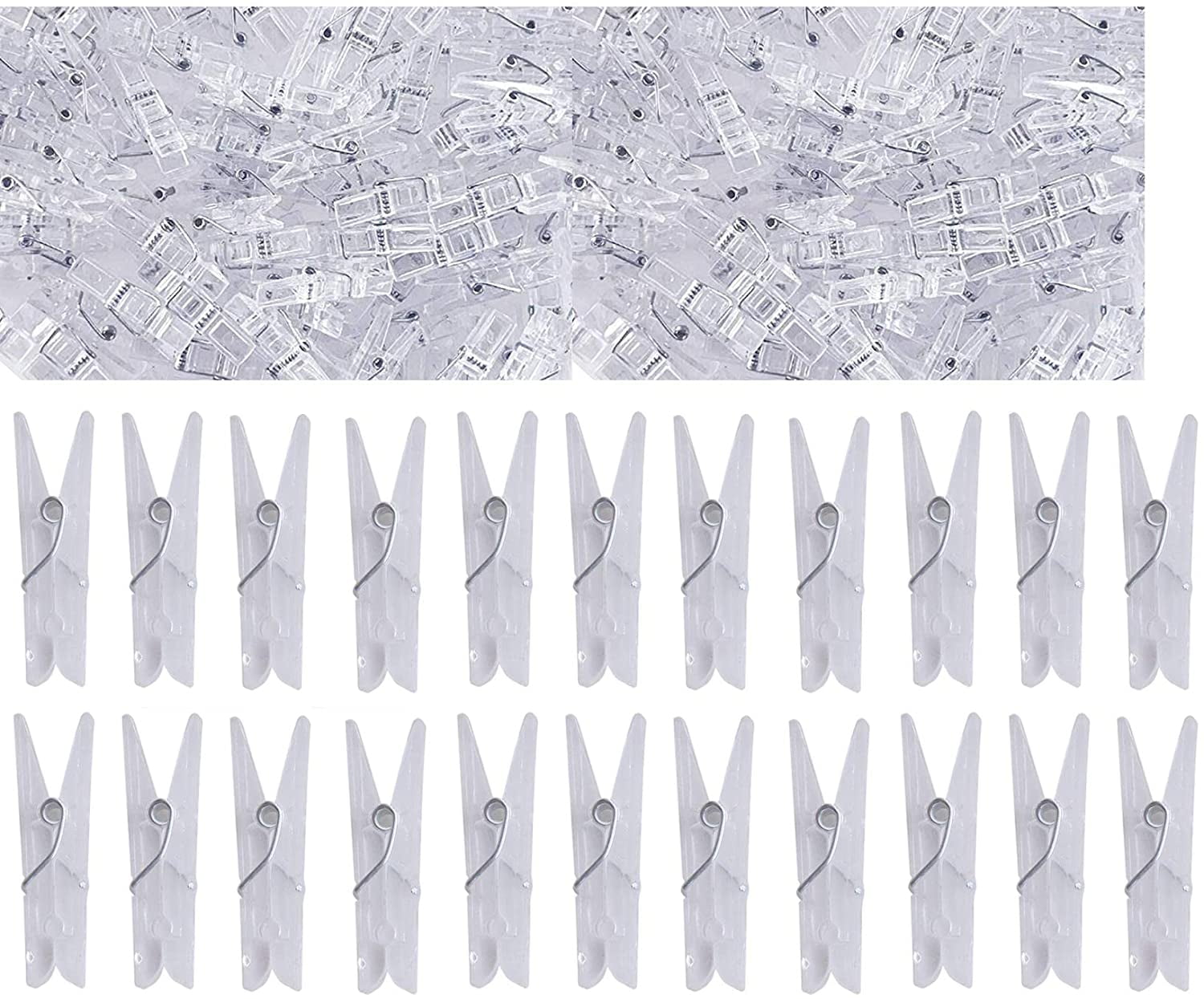 PLUMYHG-100pcs Mini Clear Plastic Utility Paper Clip, Clothespins Clips ...