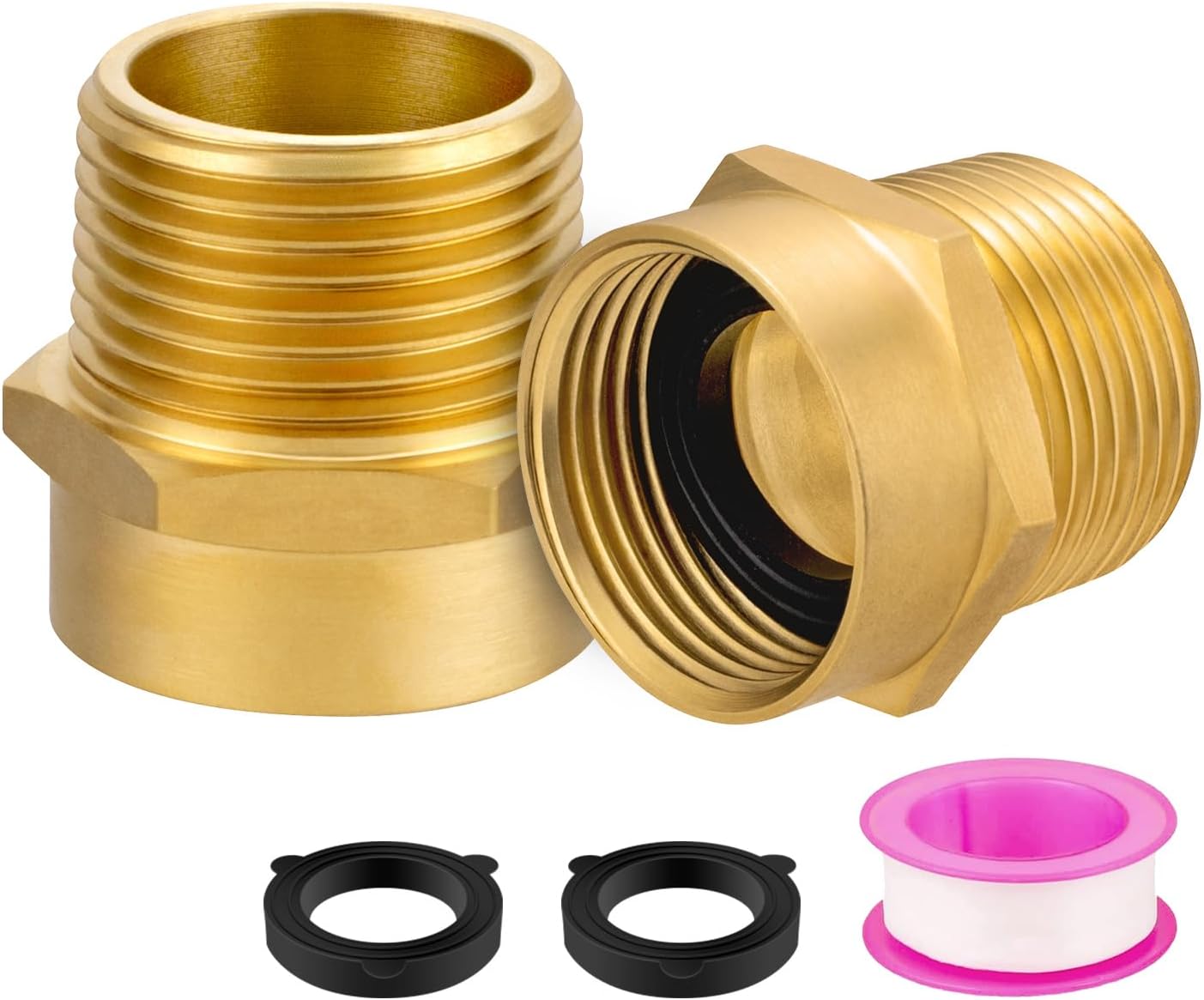 PLUMYHG-2 Pack Brass Garden Hose Adapter, 3/4" GHT Female x 3/4" NPT ...