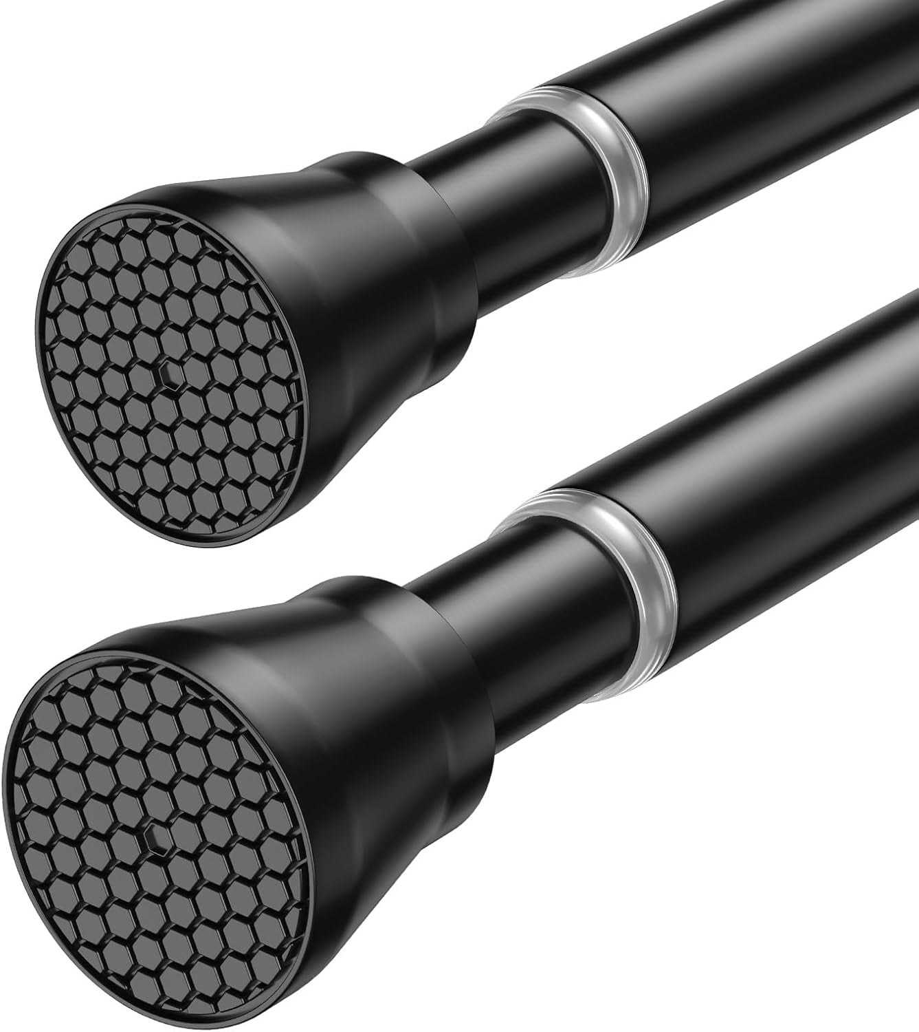 PLUMYHG-2 Pack Tension Curtain Rod 28 to 48 Inch Black Curtain Rods No ...