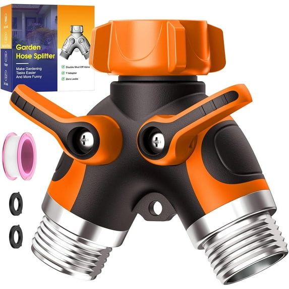 PLUMYHG-2 Way Garden Hose Splitter with Shut Off Valve,Water Spigot ...