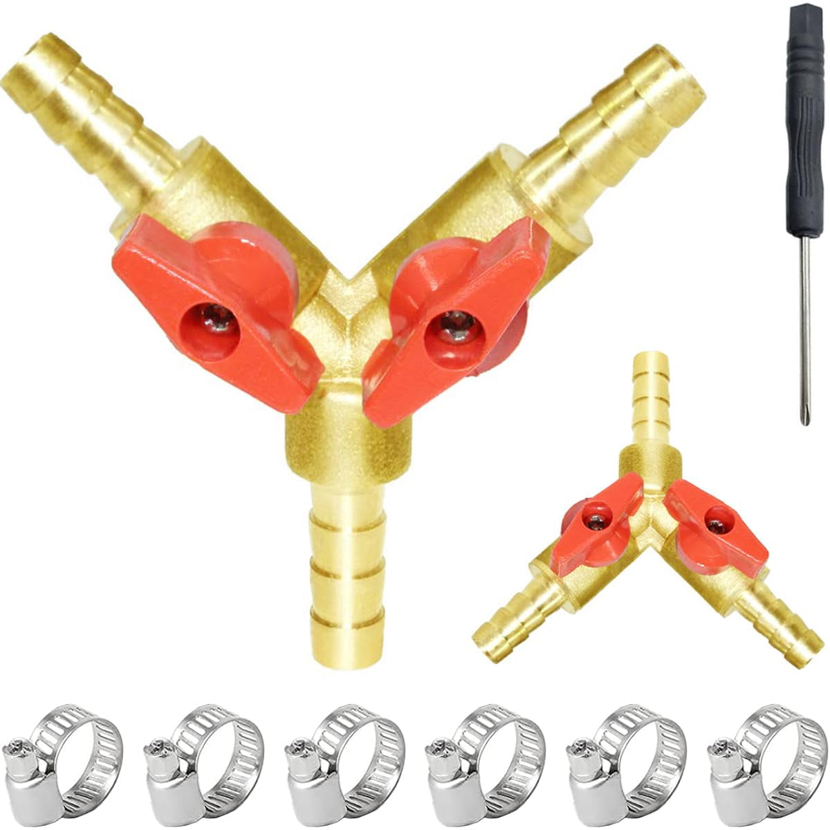 PLUMYHG-3/8" 10mm 3 Way Valve Hose Connector Y Shape Separator Brass ...