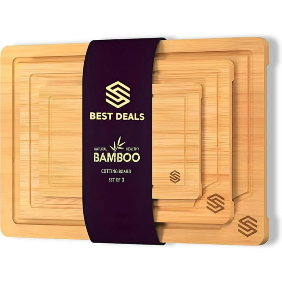 PLUMYHG-3-Piece Bamboo Cutting Board Set - Heavy Duty Butcher Block ...