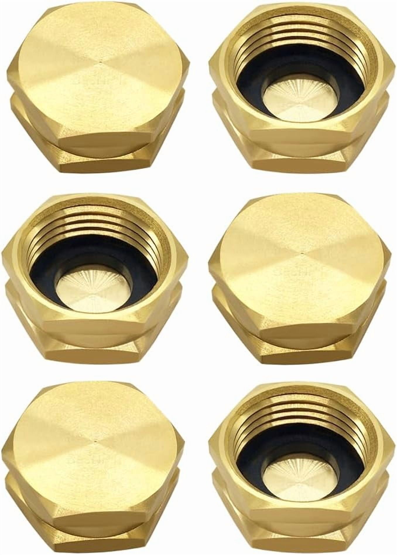 PLUMYHG-6 Pack Garden Hose End Caps with Washers, Brass 3/4" GHT Female ...