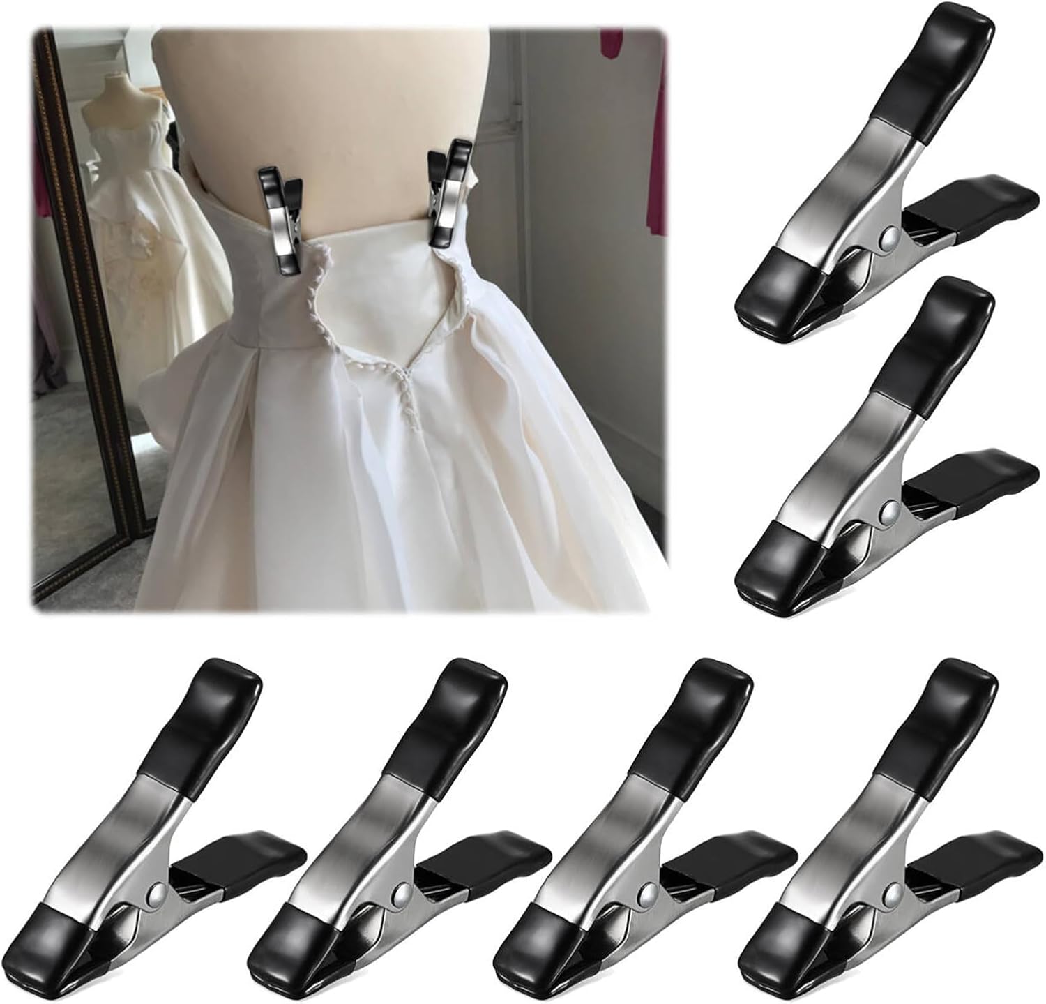 PLUMYHG-6 Pack Wedding Dress Clips for Fitting, Heavy Duty Fixed ...