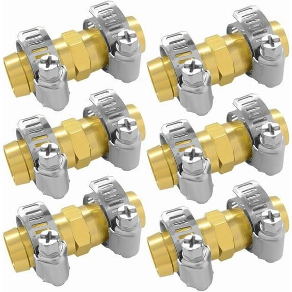 PLUMYHG-6PCS 1/4" Brass Garden Hose Repair Kit Hose Mender Barb ...