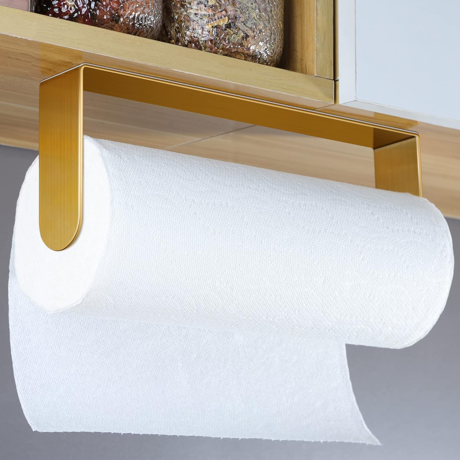 PLUMYHG-Adhesive Paper Towel Holder Under Cabinet - Single Hand ...