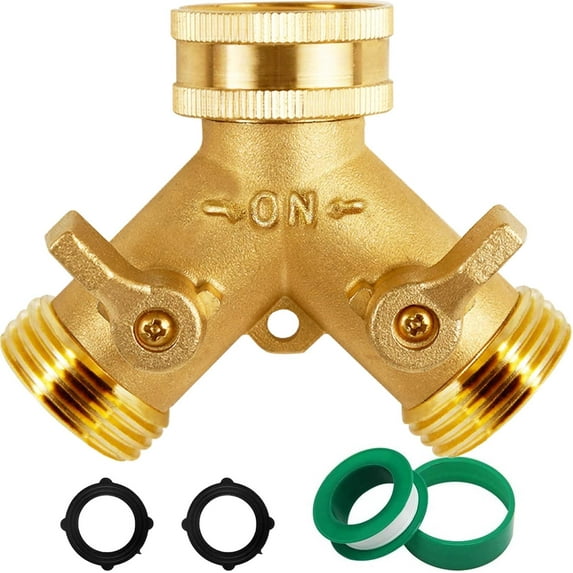 PLUMYHG-Brass Garden Hose Splitter, 3/4 Inch 2-Way Y Brass Hose ...