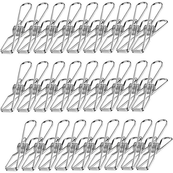 PLUMYHG-Clothes Pegs Clips, 60 Pack Rustproof Stainless Steel Clothes ...