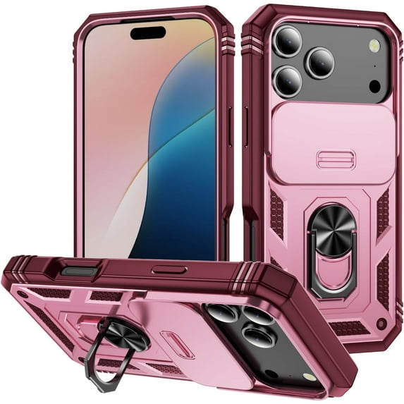 PLUMYHG-Compatible with iPhone 17 Pro Max Case 360° Metal Rotated Ring ...