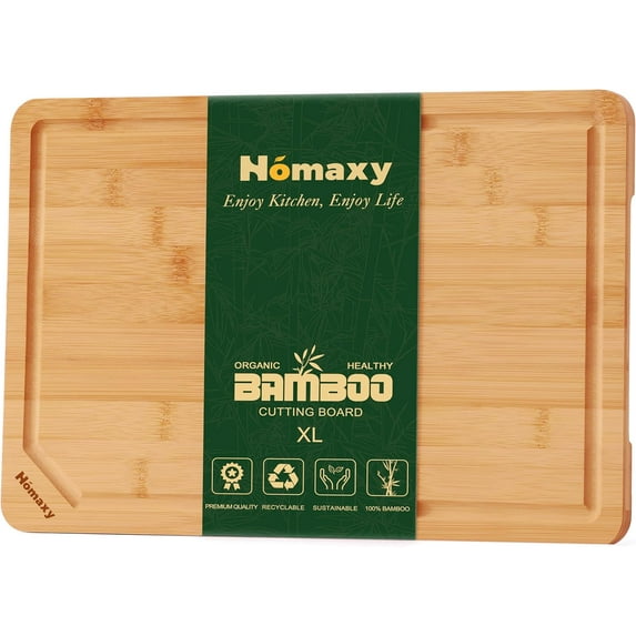 PLUMYHG-Extra Large Organic Bamboo Cutting Boards for Kitchen, 18"x12 ...