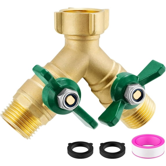 PLUMYHG-Garden Hose Splitter 2 Way, Heavy Duty Brass Water Hose ...