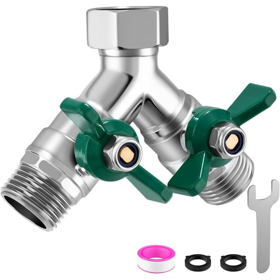 PLUMYHG-Garden Hose Splitter 2 Way Heavy Duty, Chrome Plating Water ...