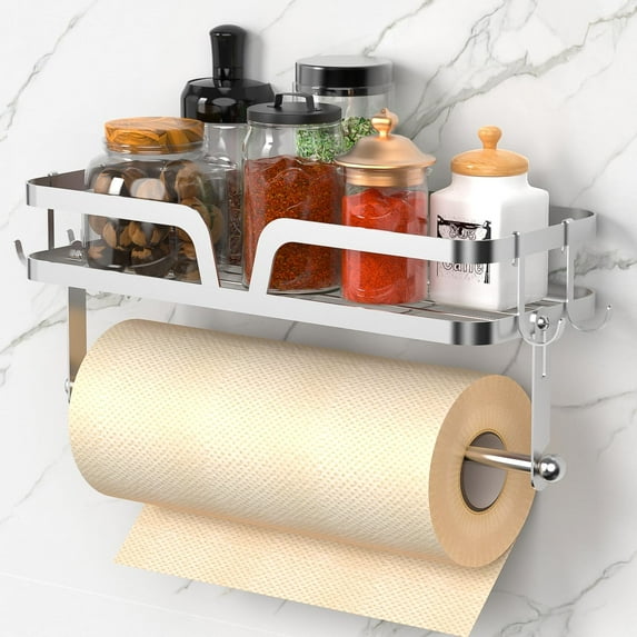 PLUMYHG-Paper Towel Holder Wall Mount, Kitchen Paper Holder Spice Rack ...