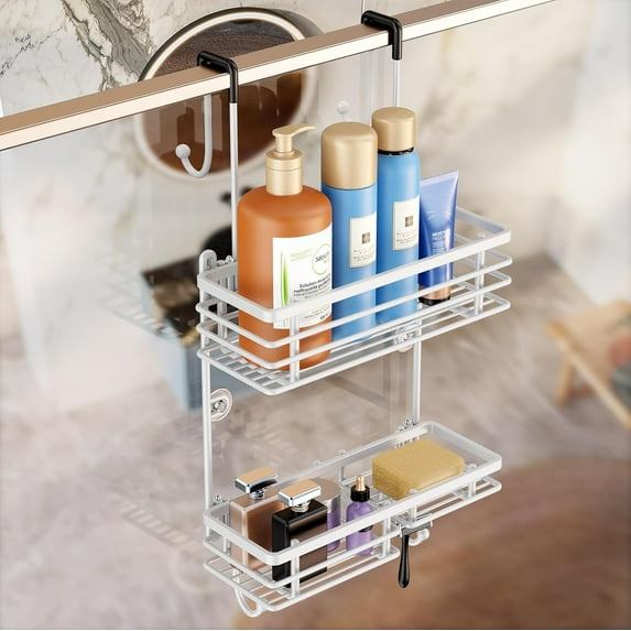 PLUMYHG-Shower Caddy Over Door, Shower Hanging Organizer, No Drilling ...