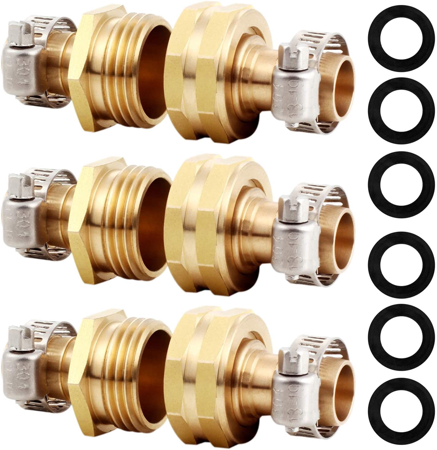 PLUMYHG-Solid Brass Garden Hose Repair Connector with Clamps Hose End ...