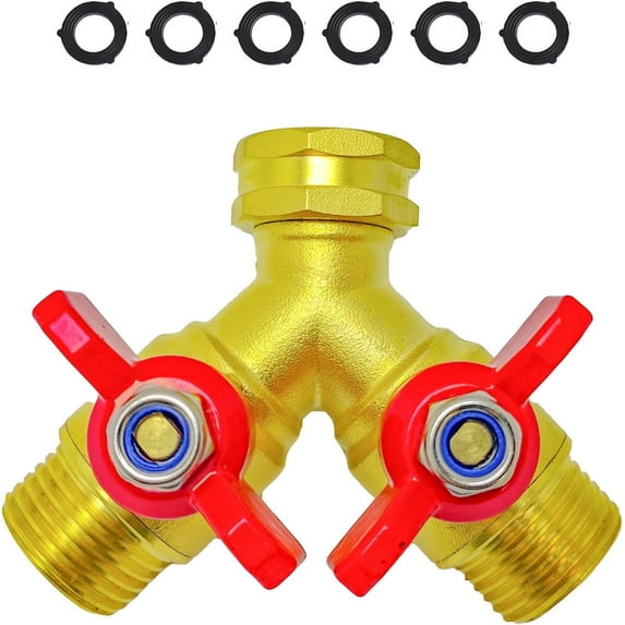 PLUMYHG-Upgraded Full-Flow Brass Garden Hose Splitter, 3/4 Inch2-Way Y ...