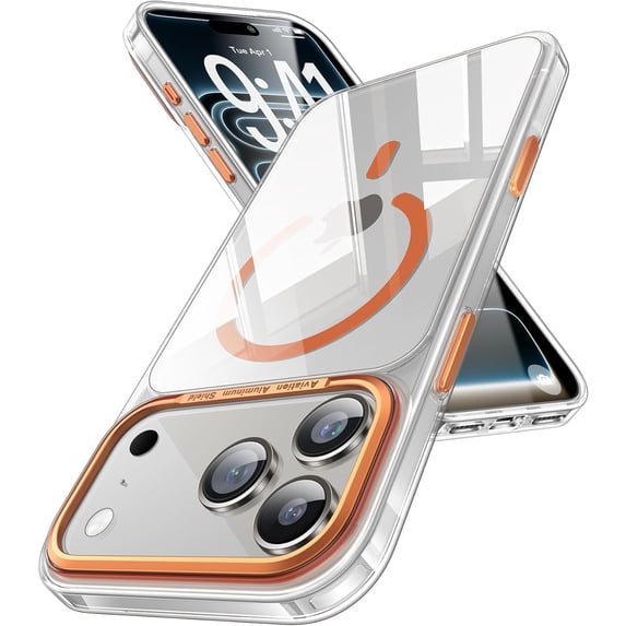 PLUMYHG-for iPhone 17 Pro Max Case Clear Orange - Aluminum Camera Frame ...