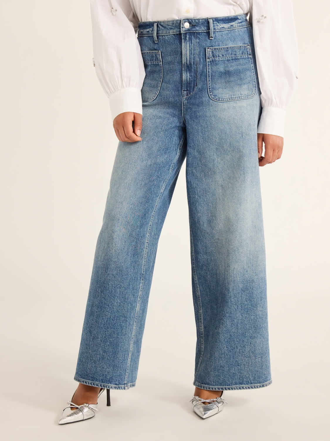 Free Assembly Women’s and Women's Plus Size Patch Pocket Wide Leg Jeans ...