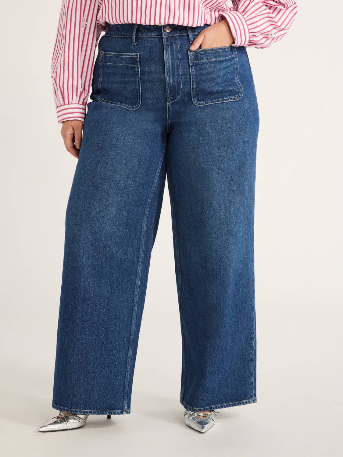 Free Assembly Women’s and Women's Plus Size Patch Pocket Wide Leg Jeans ...