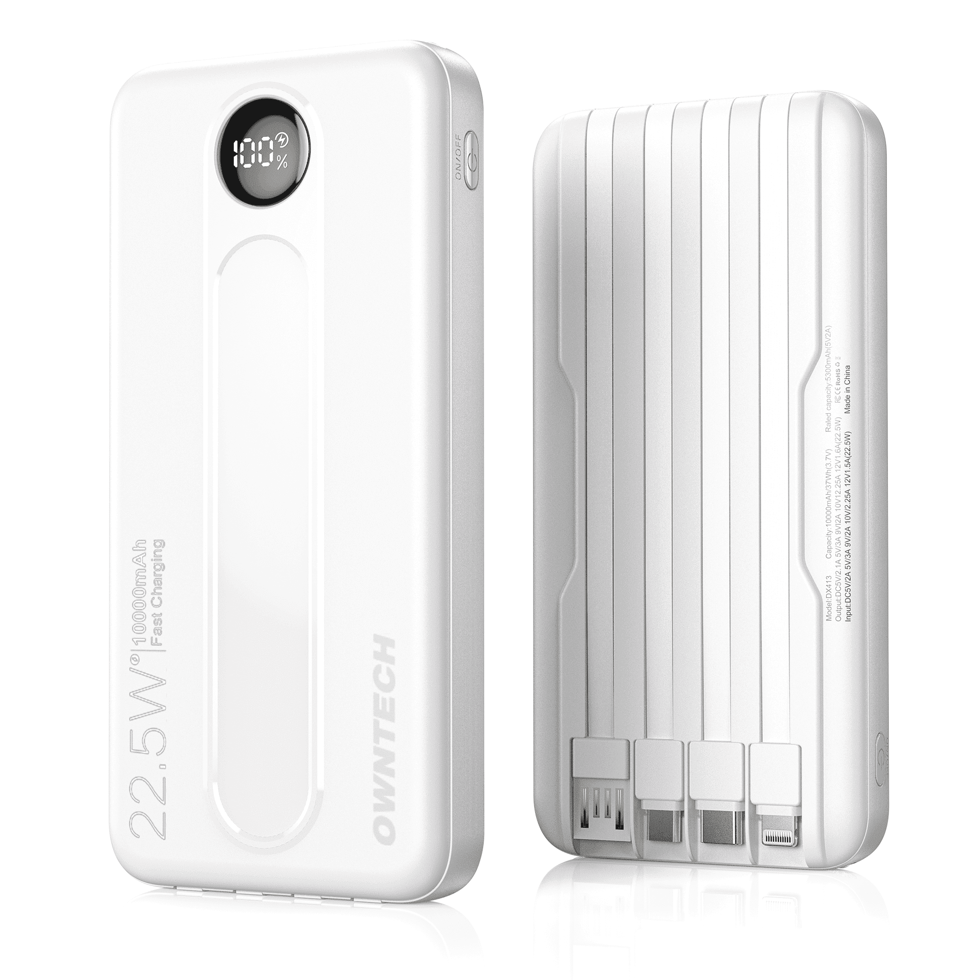 OWNTECH 10000mAh Portable Charger with Built-in Cables, 22.5W Fast ...