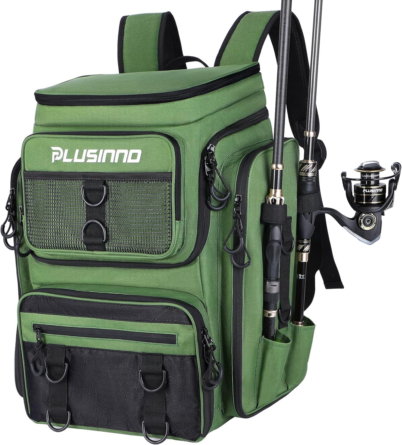 PLUSINNO Fishing Backpack with Rod Holders Tackle Box, 42L Large Water ...
