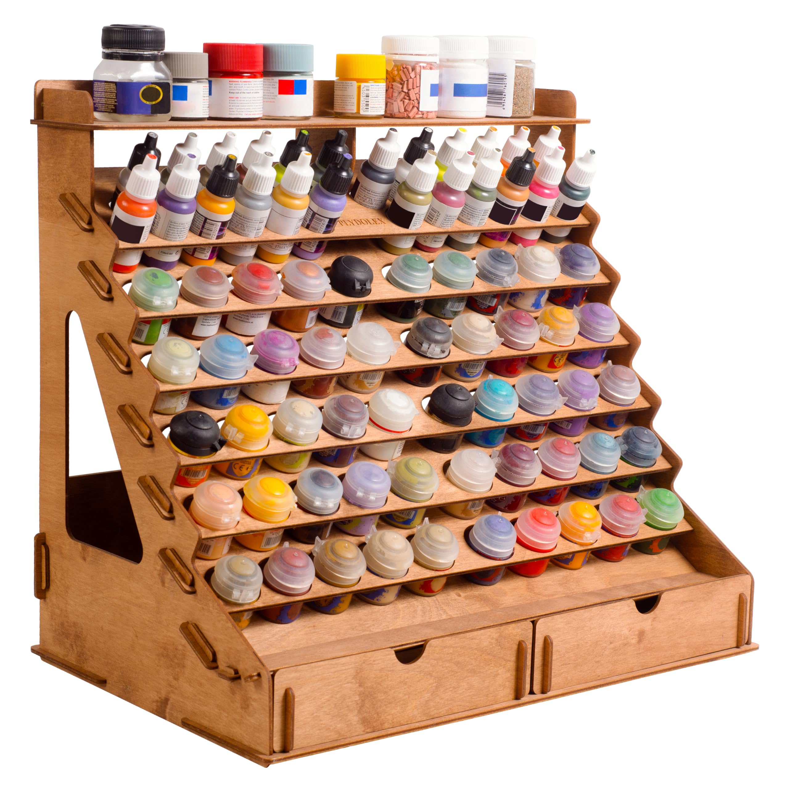 PLYDOLEX Wooden Organizer for 74 Bottles of Paints and 14 Brushes ...