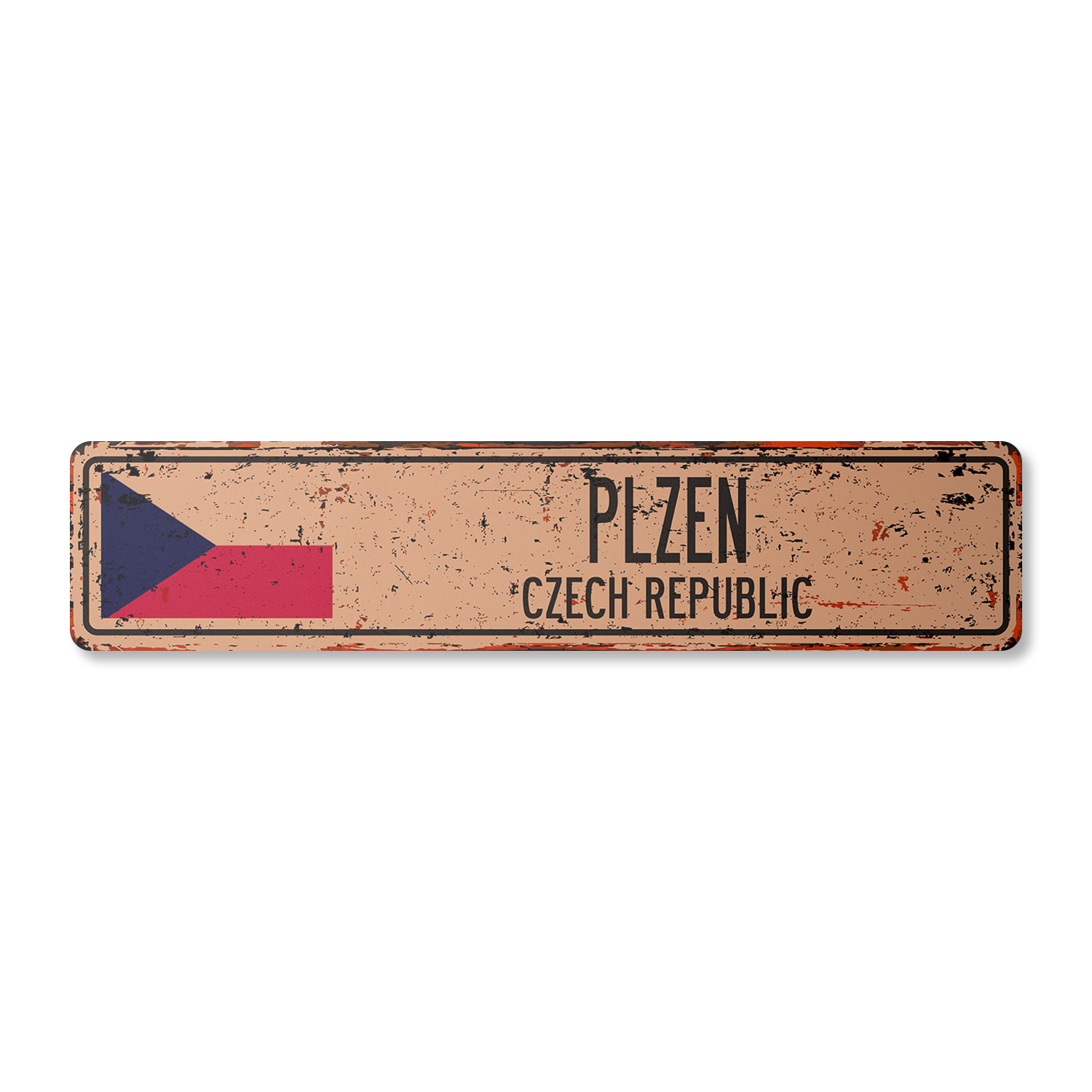 PLZEN CZECH REPUBLIC Vintage Plastic Street Sign Czechoslovakian flag ...