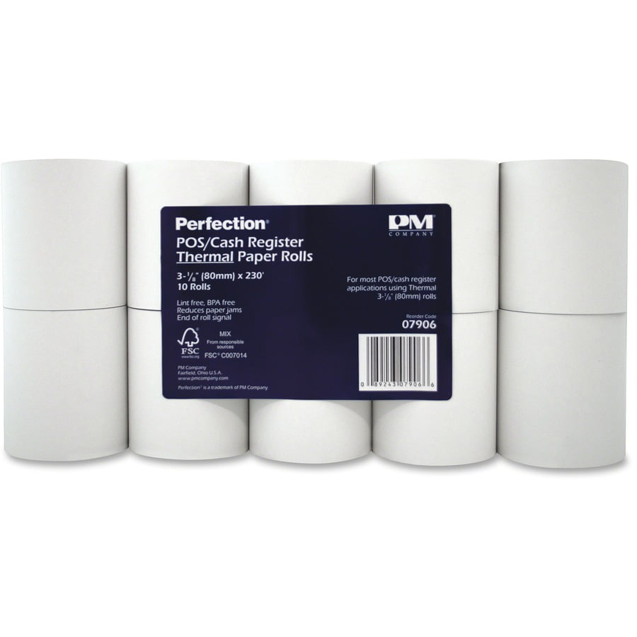 PM, PMC07906, Thermal Print Cash Register/ATM Rolls, 10 / Pack, White ...