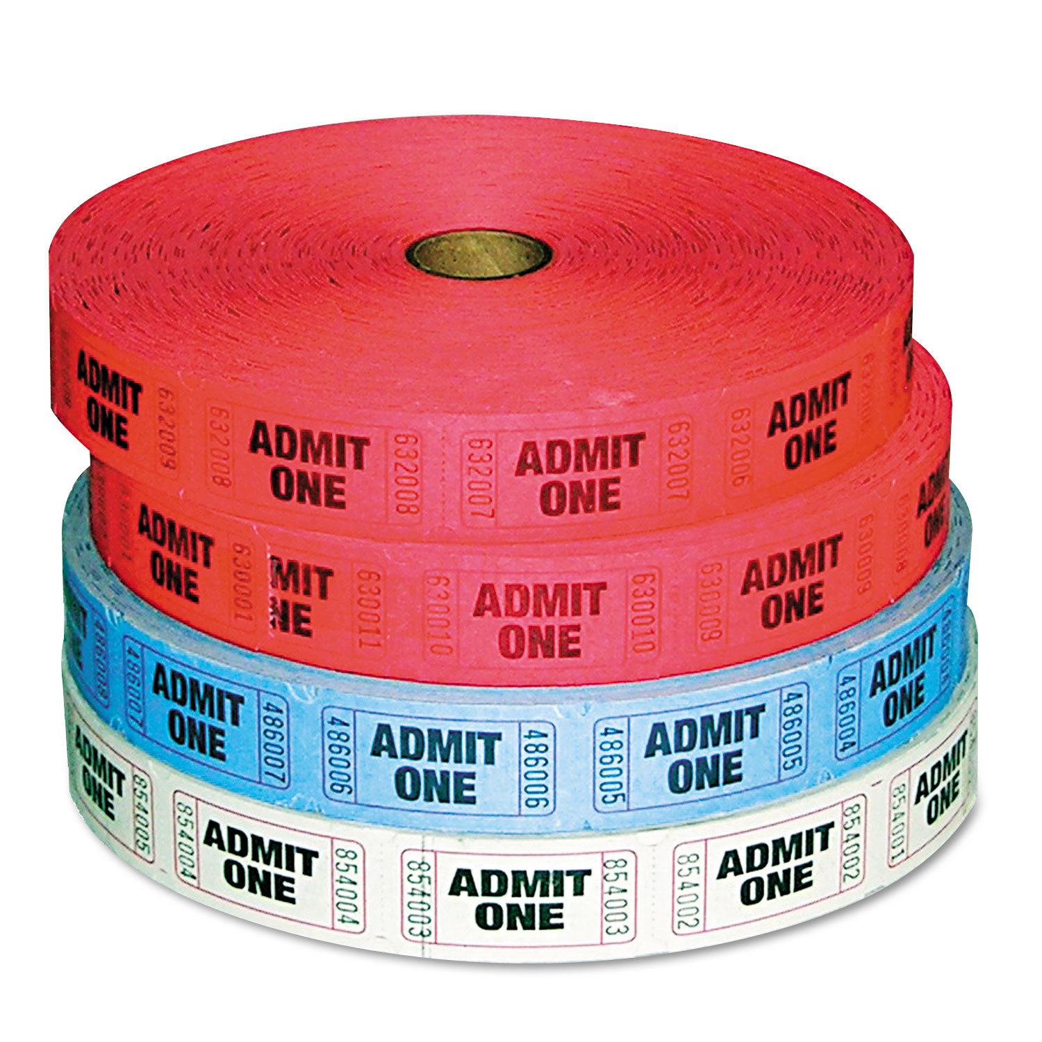 PM, PMC59001, Admit One Single Ticket Roll, 4 / Pack, Red,Blue,White ...