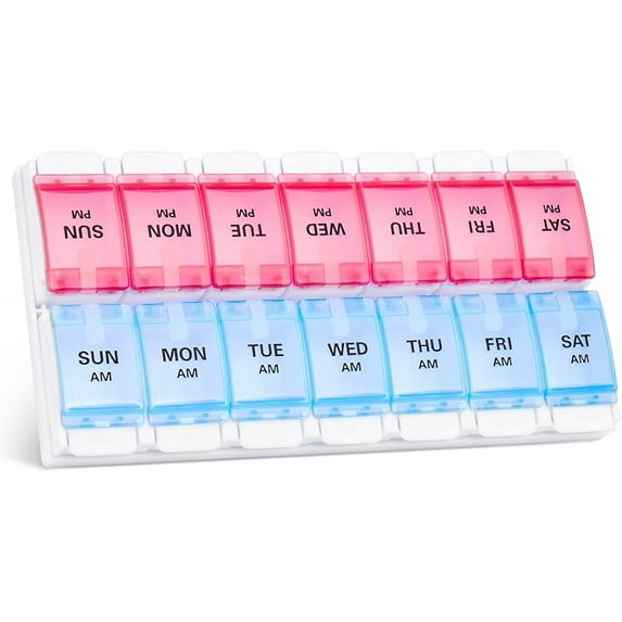 AM PM Weekly Pill Organizer 2 Times A Day, Large Daily Pill Box Case 7 ...