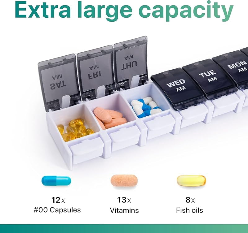 AM PM Weekly Pill Organizer 2 Times A Day, Large Daily Pill Box Case 7 ...