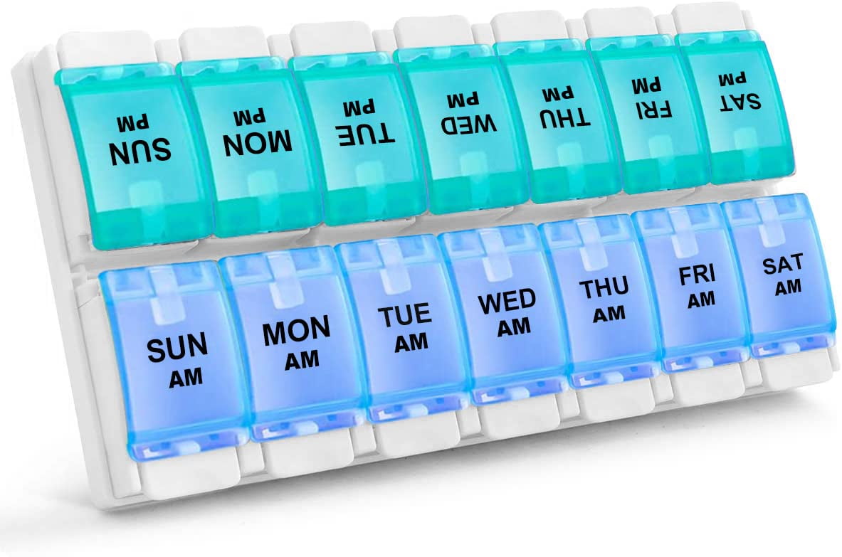 AM PM Weekly Pill Organizer 2 Times A Day, Large Daily Pill Box Case 7 ...