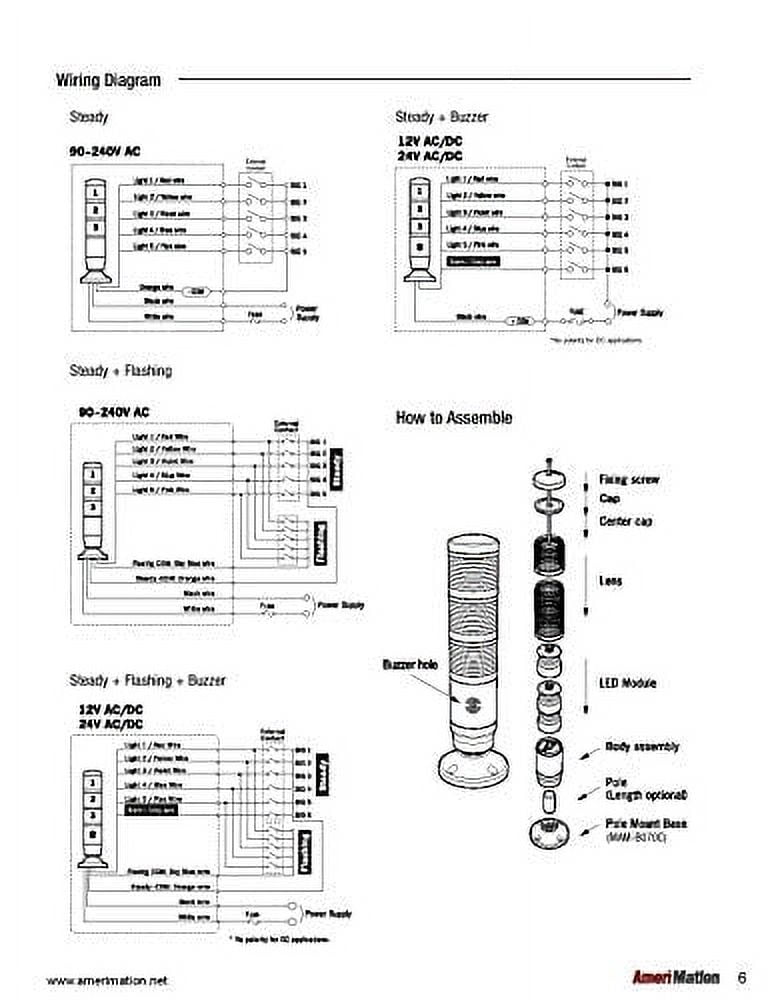 PMEF-302-RYG, Tower Light, 45mm LED 3 Stack, Flash, 24VAC/VDC, Red ...
