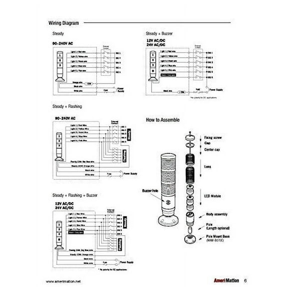 PMEF-302-RYG, Tower Light, 45mm LED 3 Stack, Flash, 24VAC/VDC, Red ...