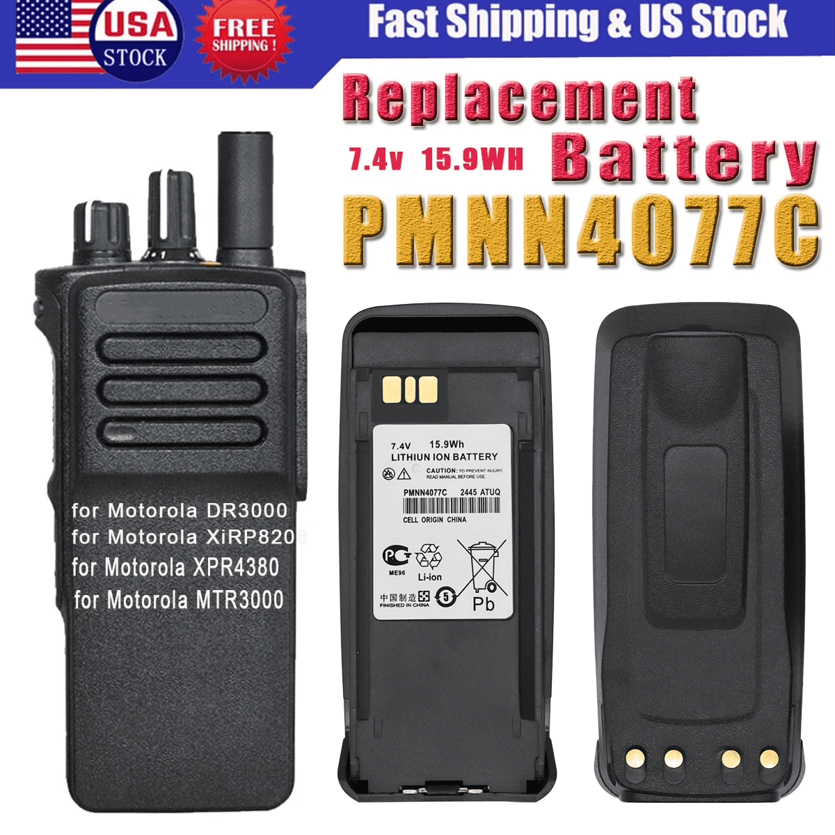 PMNN4077C Replacement Battery for Motorola DR3000, DP3400, DGP6150 ...