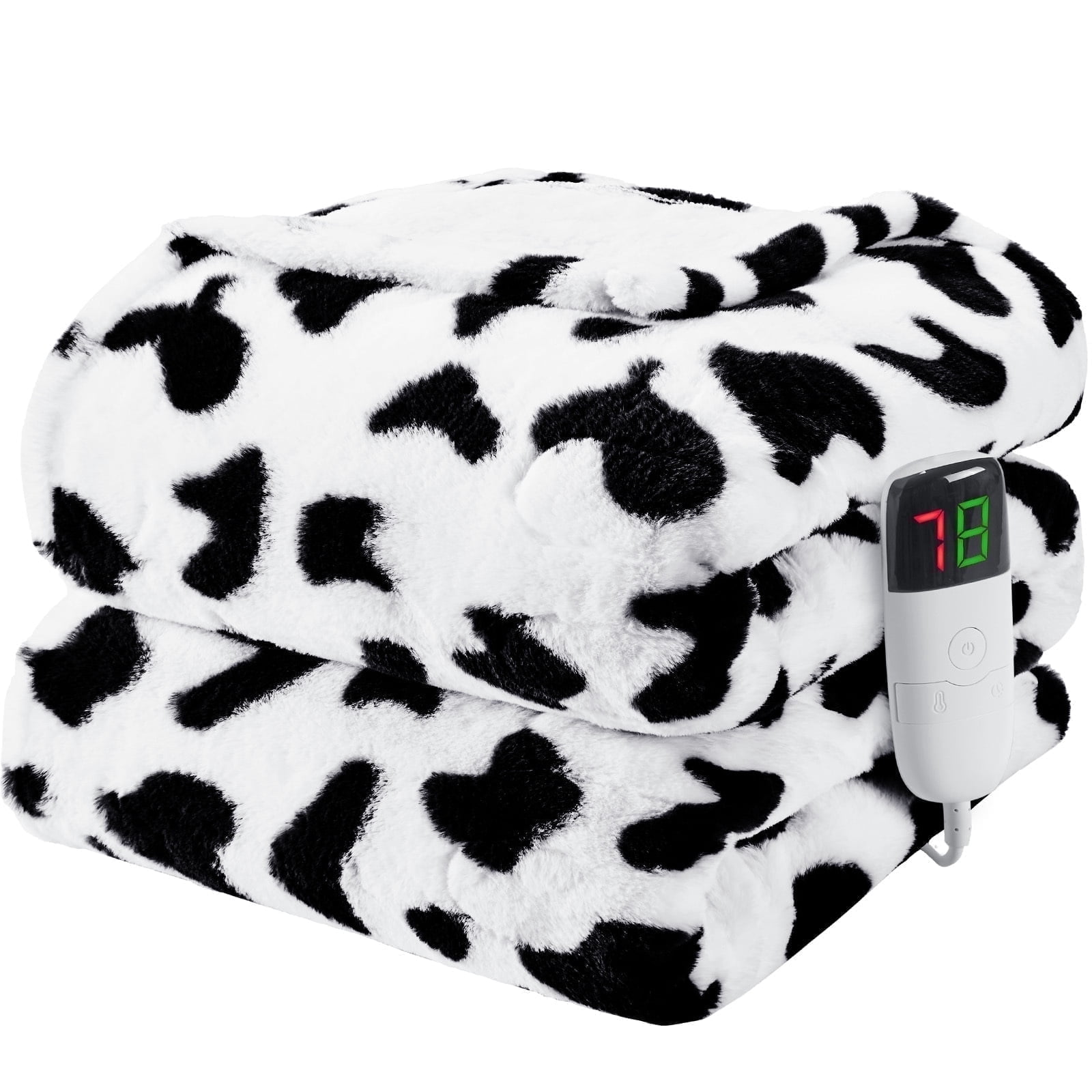 PMONPA Cow Heated Electric Blanket for Adult, Flannel & Sherpa Heating ...