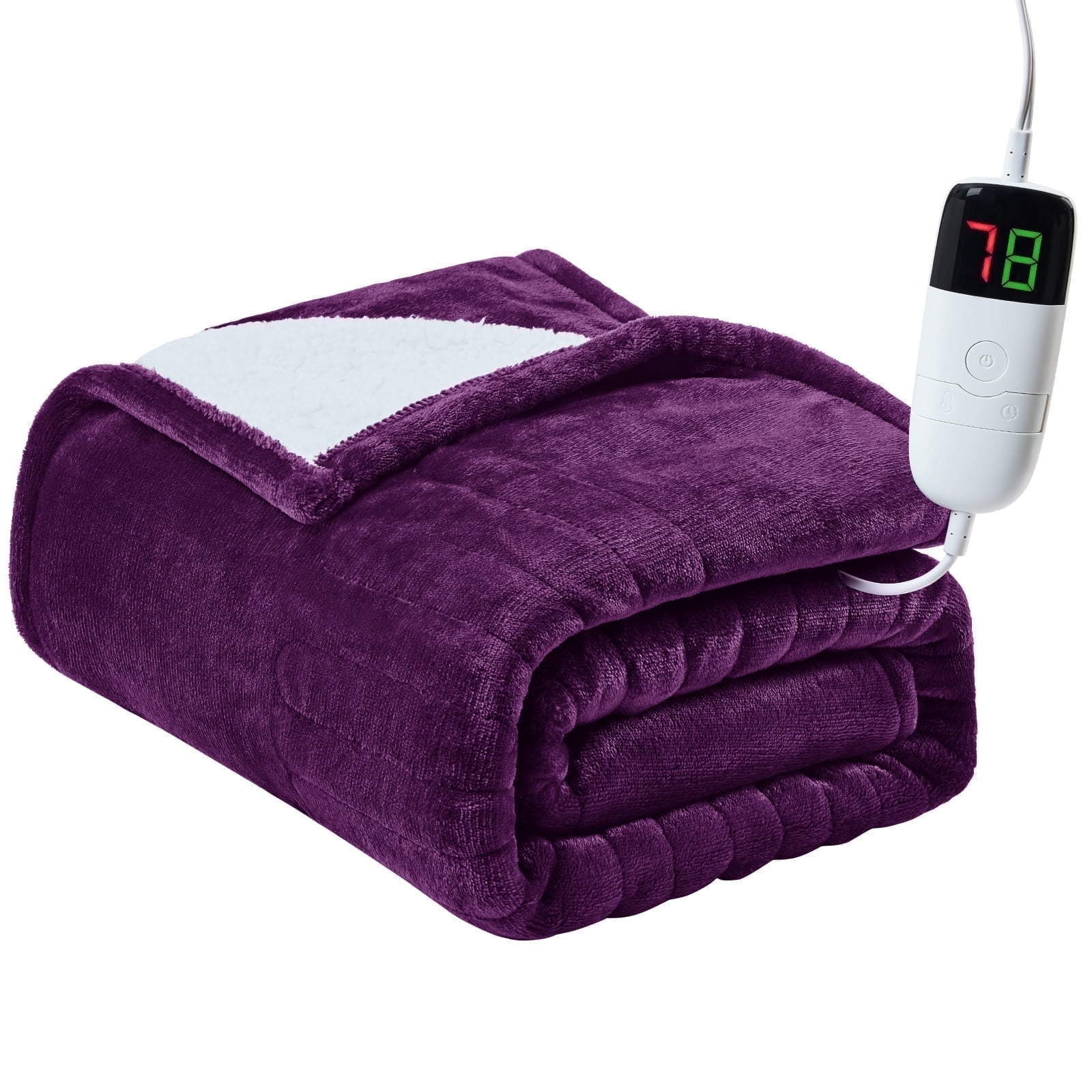 PMONPA Electric Heated Blanket, Flannel & Sherpa Heating Blanket for ...