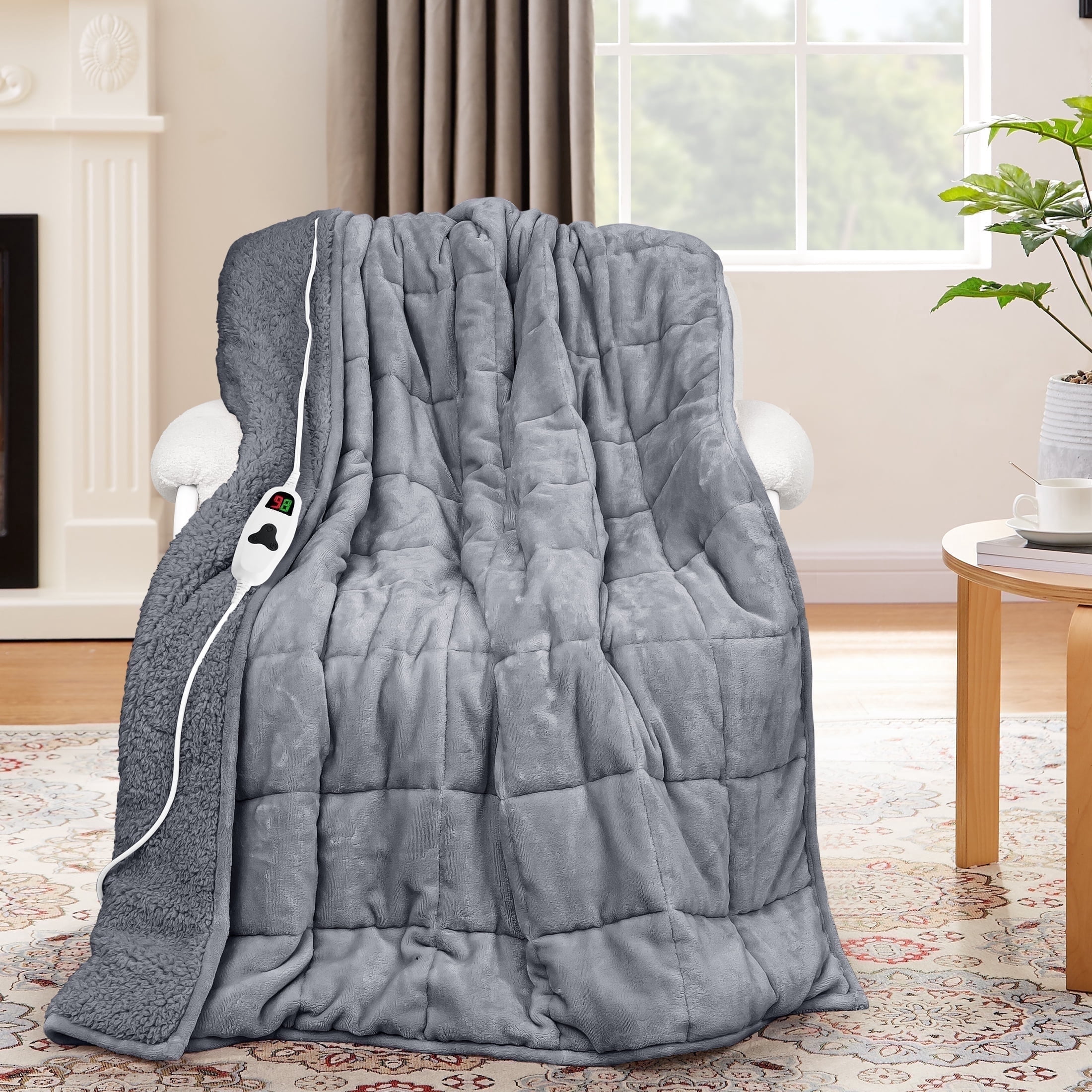 PMONPA Heated Weighted Blanket for Adults, Sherpa Fleece Electric Throw ...