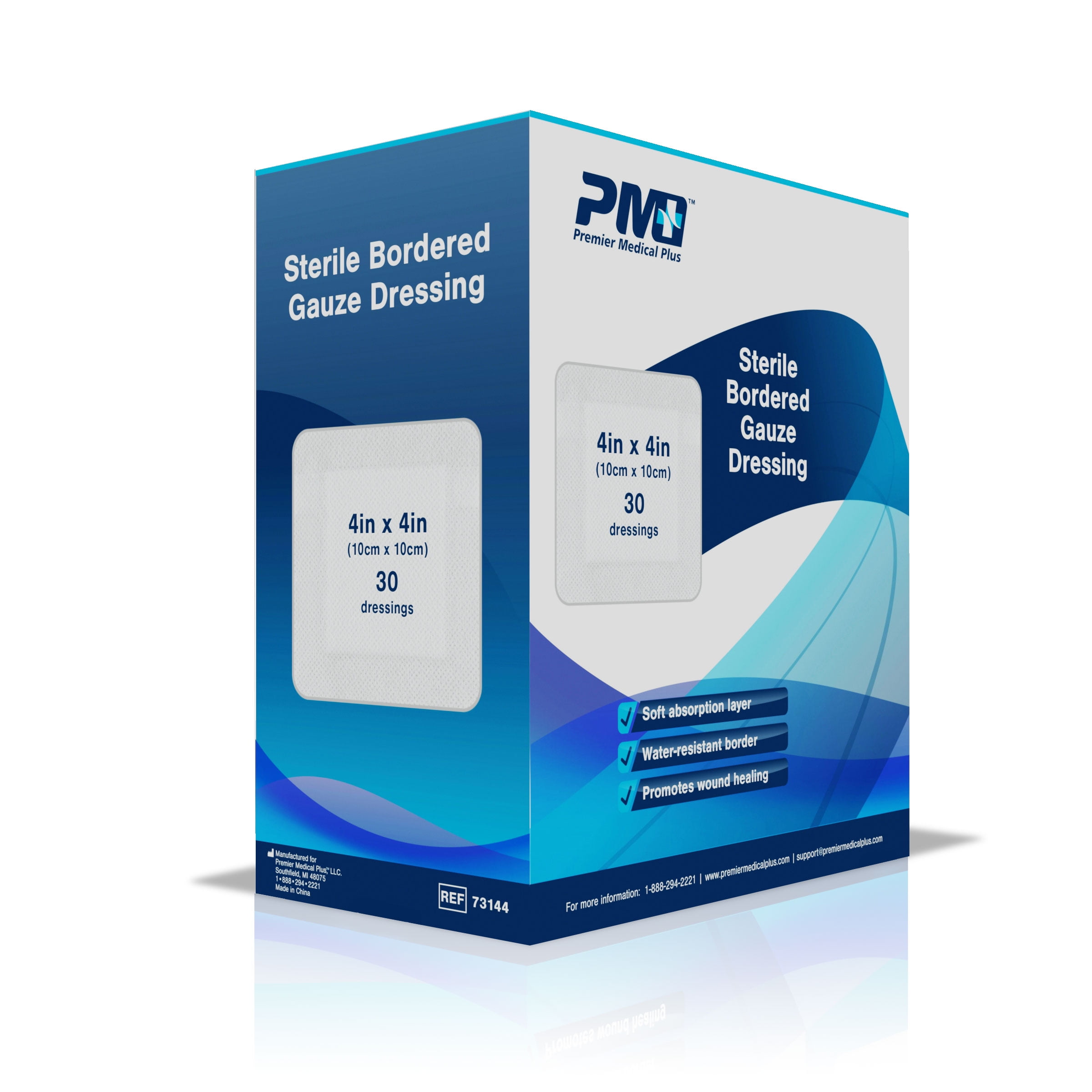 PMP Sterile Bordered Gauze Wound Care Dressing 4 in x 4 in (Box of 30 ...