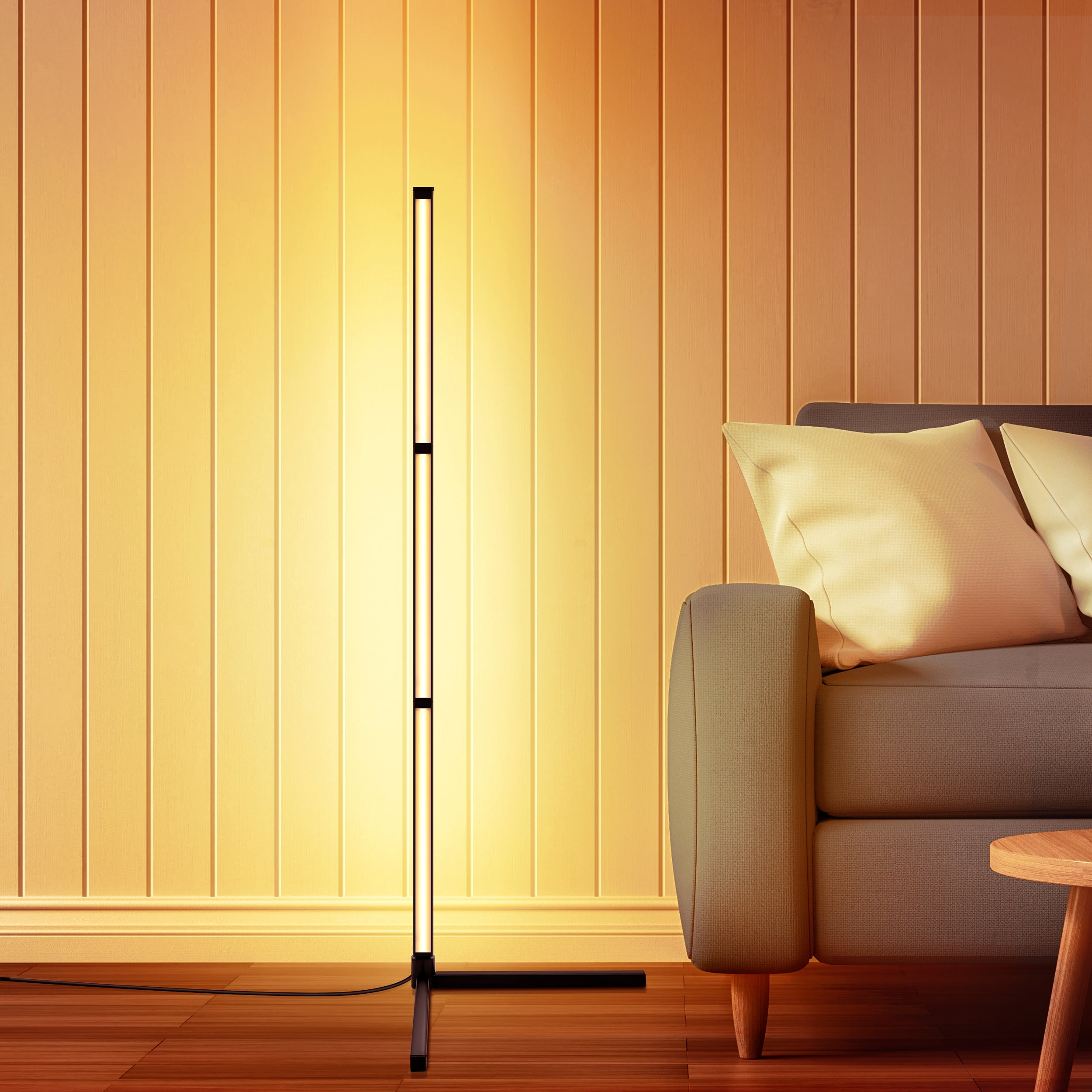 PMS 48” Modern Adjustable Black Corner Floor Lamp, 18W, Warm White ...