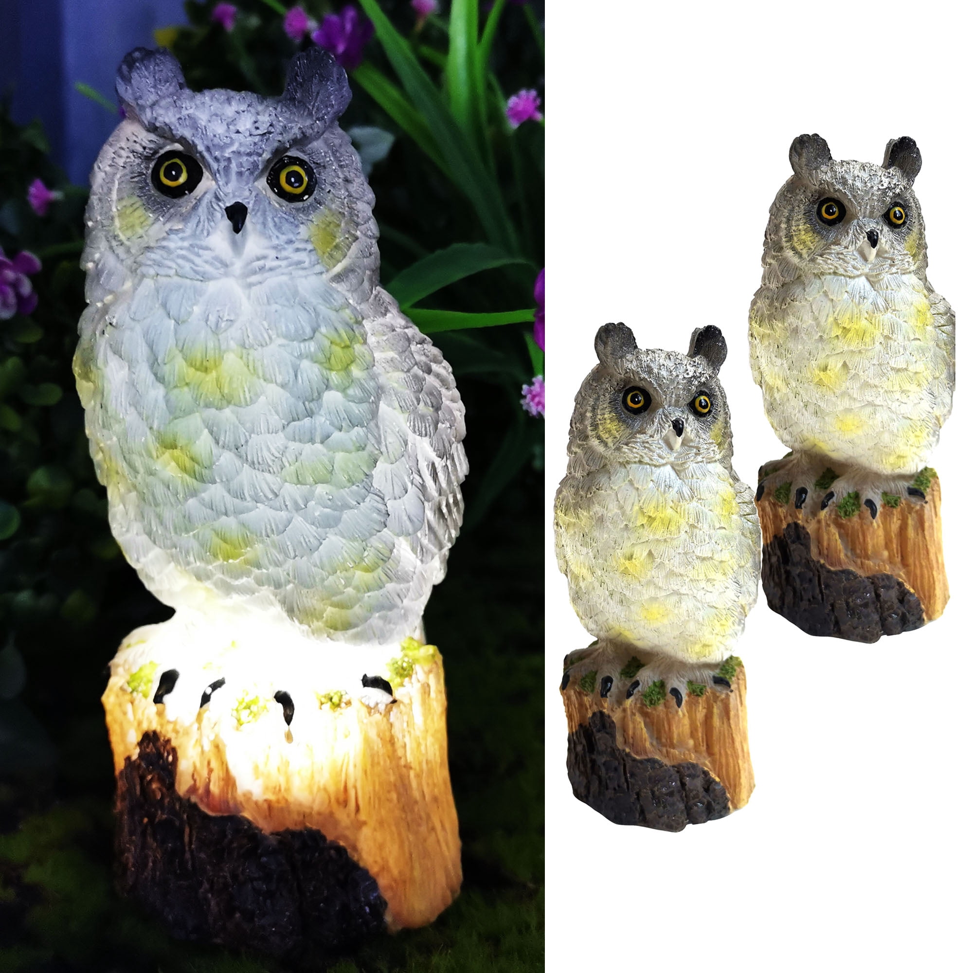 PMS Owl Garden Statue, Solar LED Lights Weather Resistant 2 Count ...