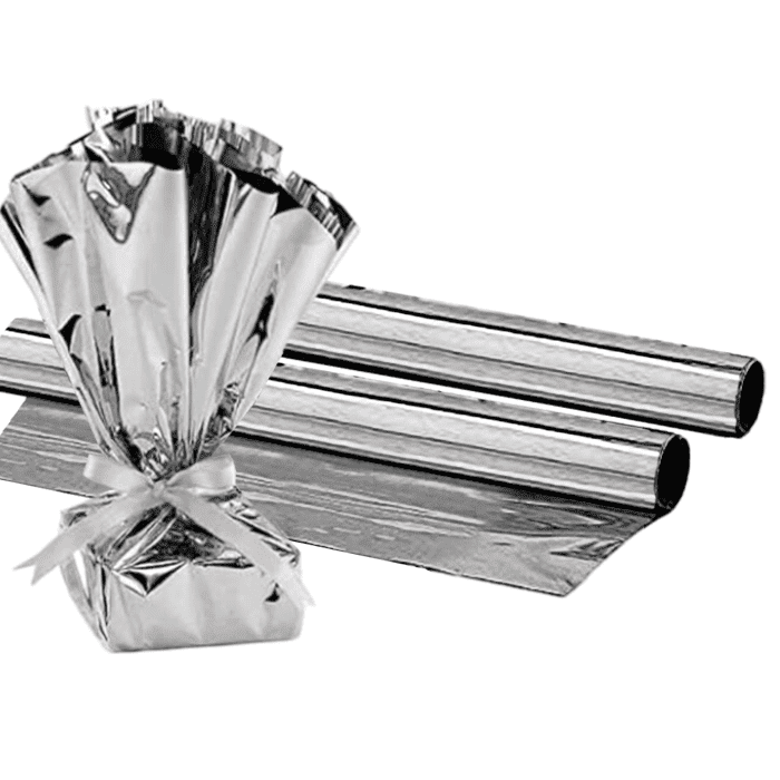 PMU 2 Pcs Gift Wrap Mylar Roll Metallic Silver 2-sided, 24 Inches X 8.3 ...